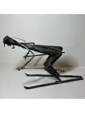 metal skiier | Accents | Metal Skiing Sculpture Statue Vintage Large ...
